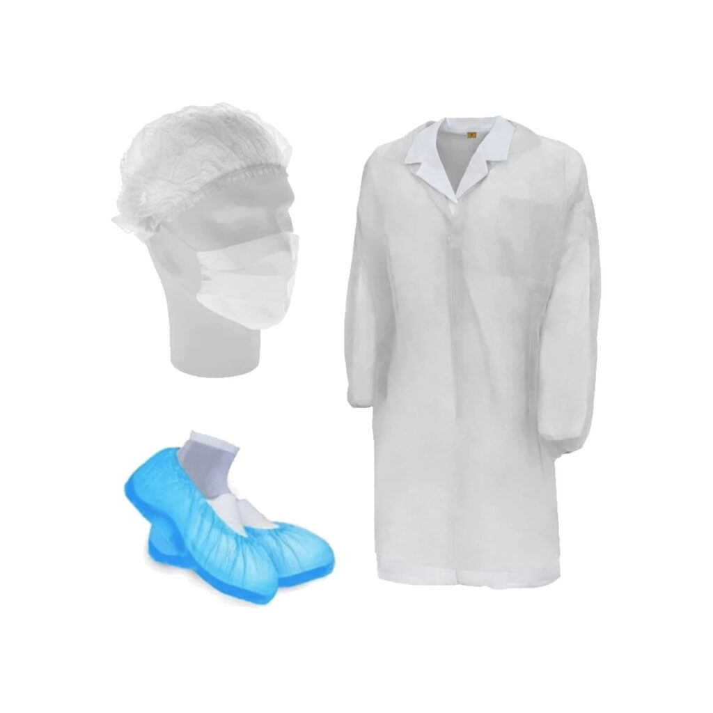 Kit visitatore monouso camice+cuffia+copriscarpe+mascherina